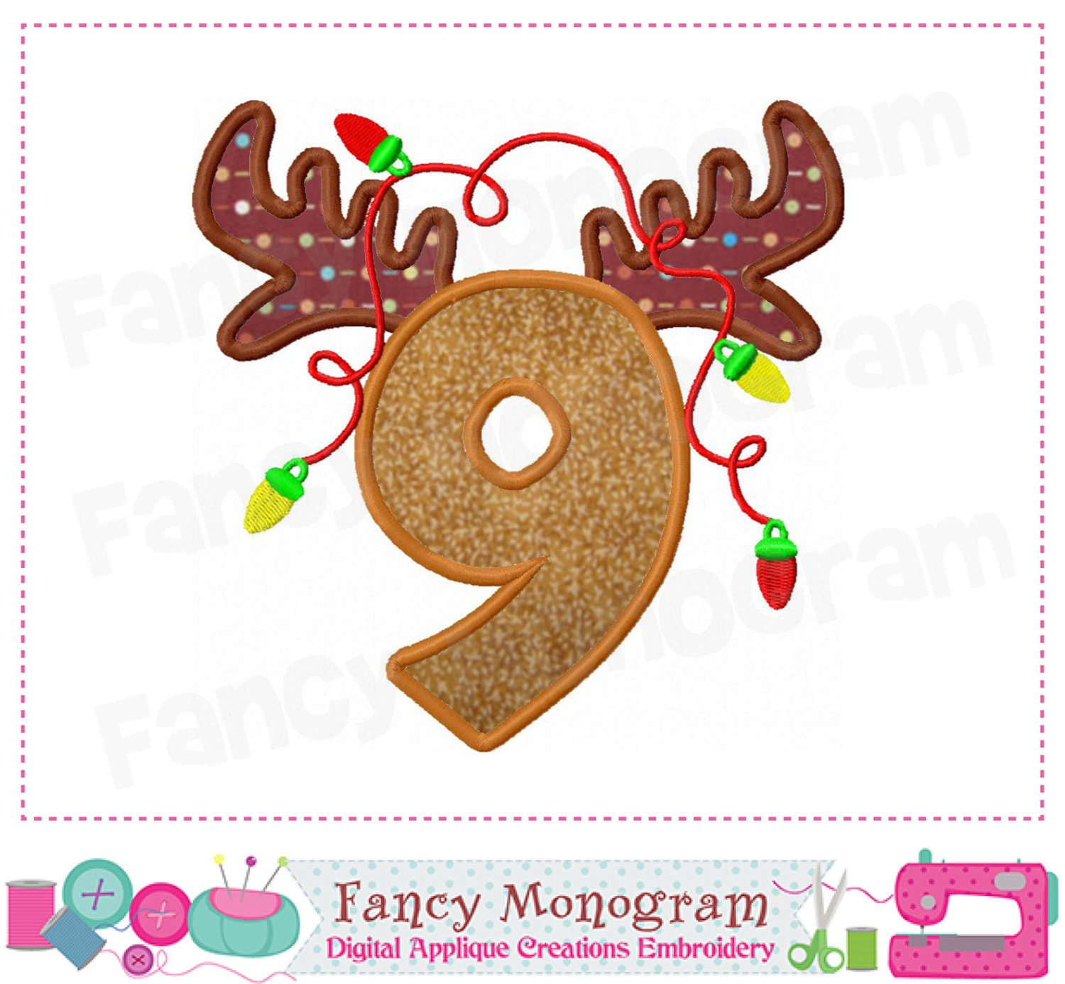 Reindeer Number 9 appliqueMy 9th ChristmasNumber 9