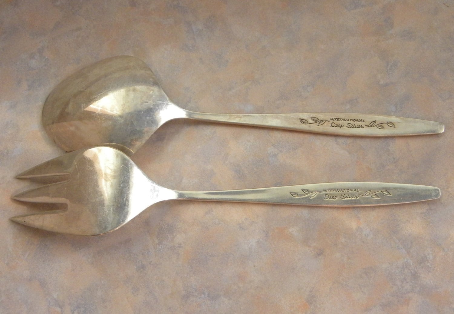Laurel Mist by International Deep Silverplate Serving Spoon & Meat Fork ...