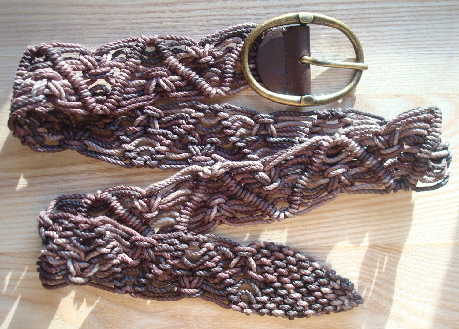 Vintage Macrame Belt; Vintage BOHO Belt; Brown Cotton Cord Belt with ...