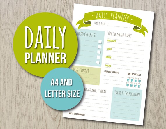 Daily Planner Printable. Day organizer in stylish design in