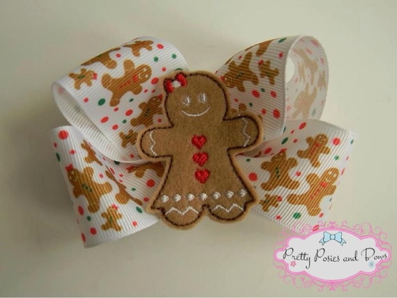 Gingerbread Girl Christmas Holiday Hair Bow