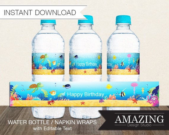 Under The Sea Water Bottle Labels or Napkin Wraps: DIY
