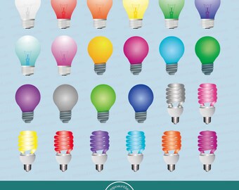 Light Bulbs Digital Clipart, Colorful Bulbs Clip Art. INSTANT DOWNLOAD