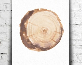 Oak tree rings poster Watercolor art print Rustic home decor TO12