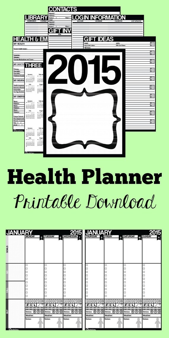 Items similar to 2015 Weekly Health Planner 160 Page Printable - Health ...