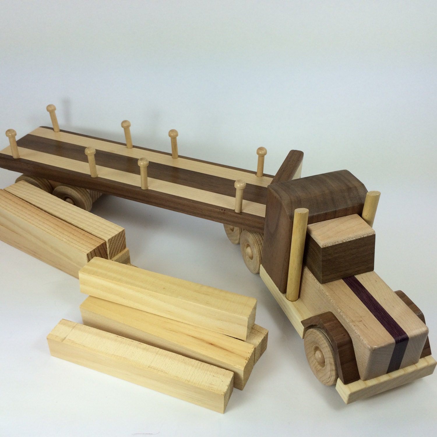 Wood Tractor Trailer Handmade wood toy Peterbilt truck