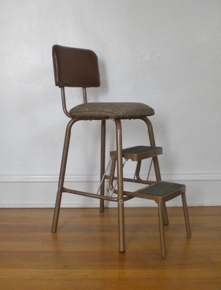 Vintage Brown Kitchen Stool Fold Out Steps Chair Step Stool Mid Century ...