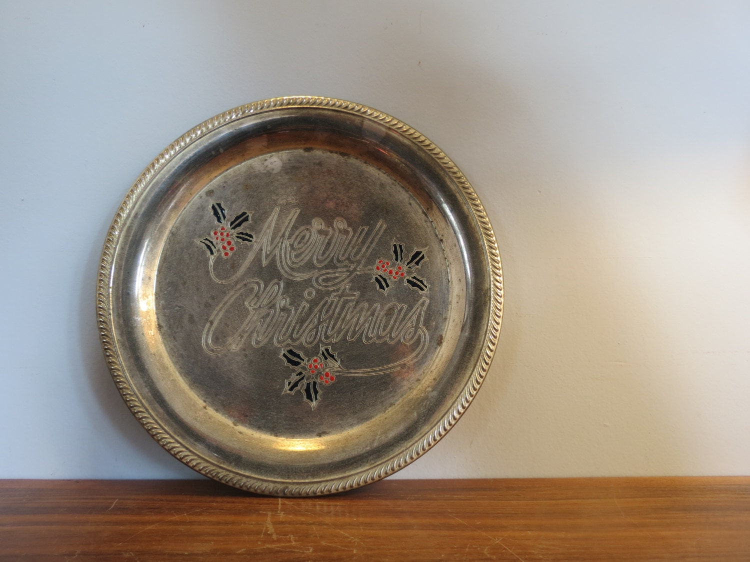 Vintage Christmas Platter // Silver Plated “Merry Christmas” Platter ...