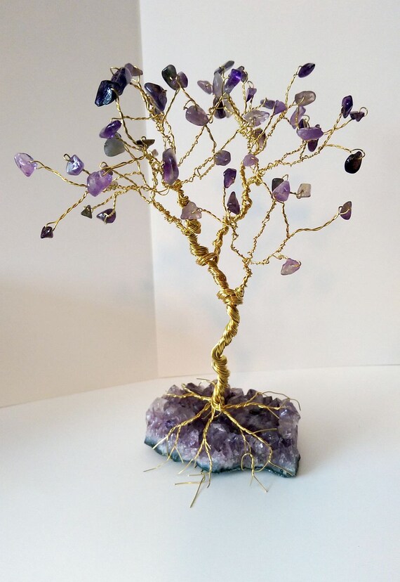 Amethyst Gemstone WIRE TREE SCULPTURE Amethyst on Amethyst