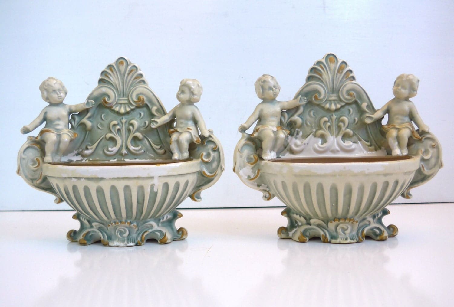 Vintage Pair of Angel Pocket Vases - 2 Ceramic Wall Pocket Vases ...