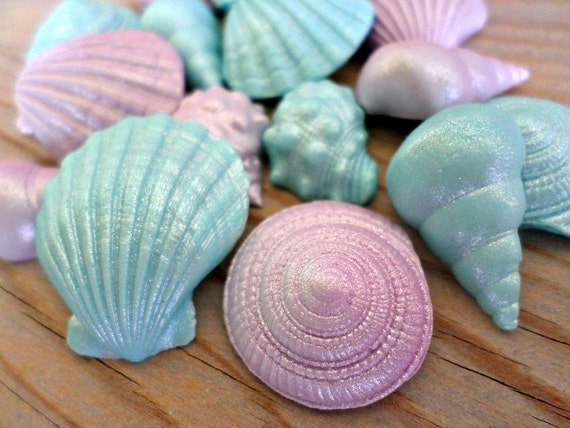 24 Mermaid Edible Fondant Shells Favors Cake Topper by LenasCakes