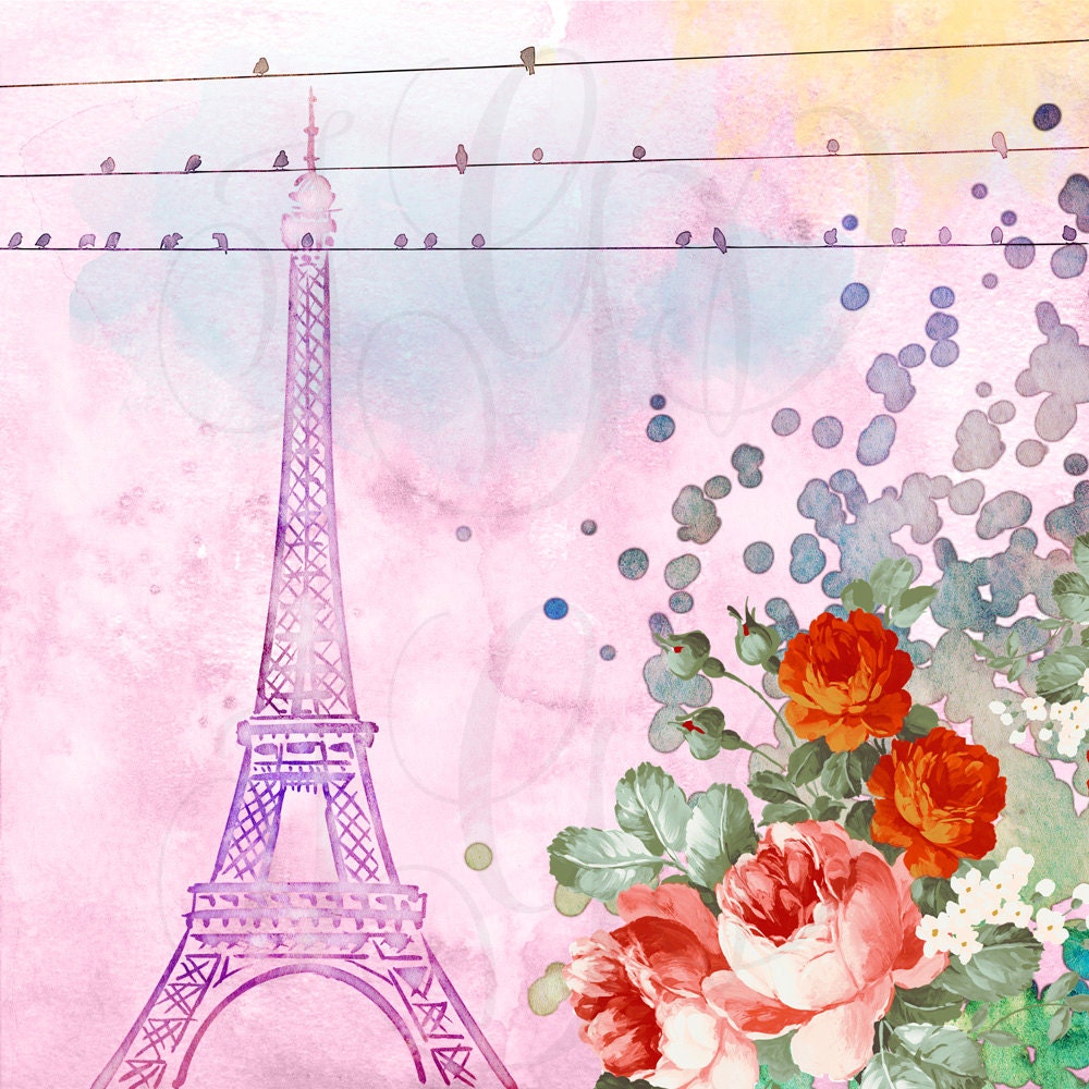 Watercolor PARIS Digital Photography Backdrop Seasons Themed