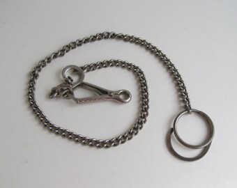 Old vintage French White metal Keychain, pocket watch wallet chain ...