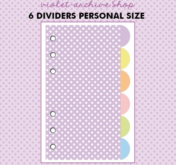 Dividers for Filofax Personal size with side tabs Polka Dots