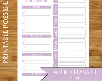 Printable Weekly Planner Page in Pink Week at A Glance