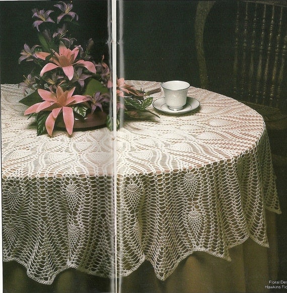 Oval Pineapple Tablecloth Vintage Crochet Pattern by PatternMania3