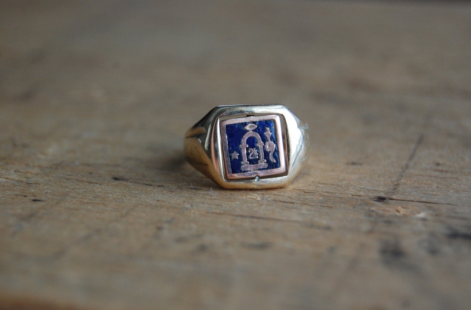 Vintage 9CT Orange Order fraternal signet swivel ring