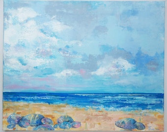 Acrylic beach scene Beach scene painting Pebbles painting Textured ...