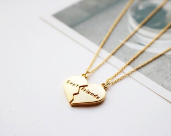 Set of Best Friends necklace in gold, Split heart necklace, Friendship ...
