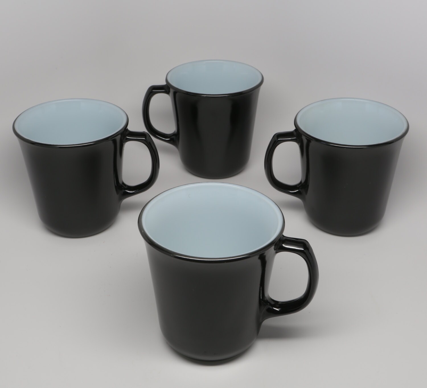 1970's Beautiful Black Pyrex Mugs with White by GwendalysaArts