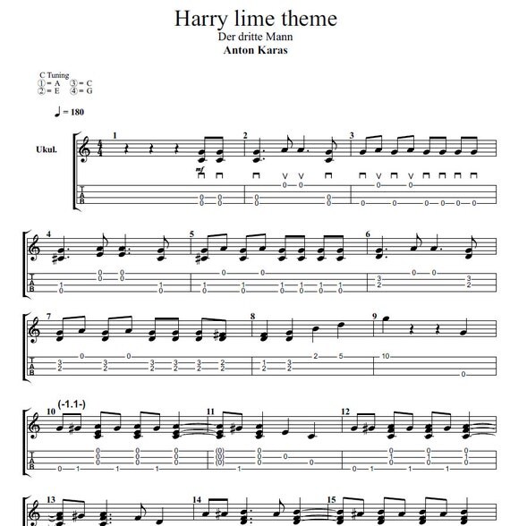 Ähnliche Artikel wie Ukulele tab: Harry Lime Theme (Der dritte Mann). Arrangiert von Ukedream ...