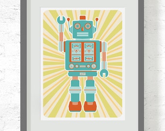 Items similar to Robot Print / Robot Poster / Retro Robot - 8x10 Art ...