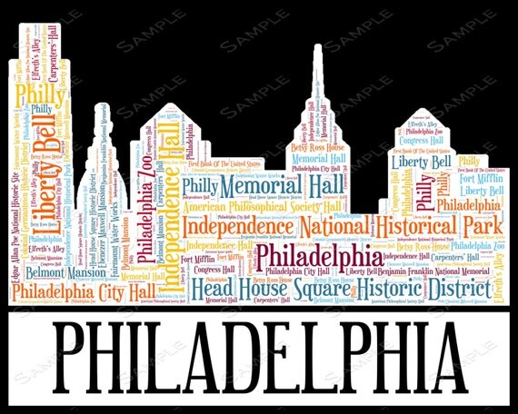 Items similar to Philadelphia City Skyline Philadelphia Souvenir Word ...