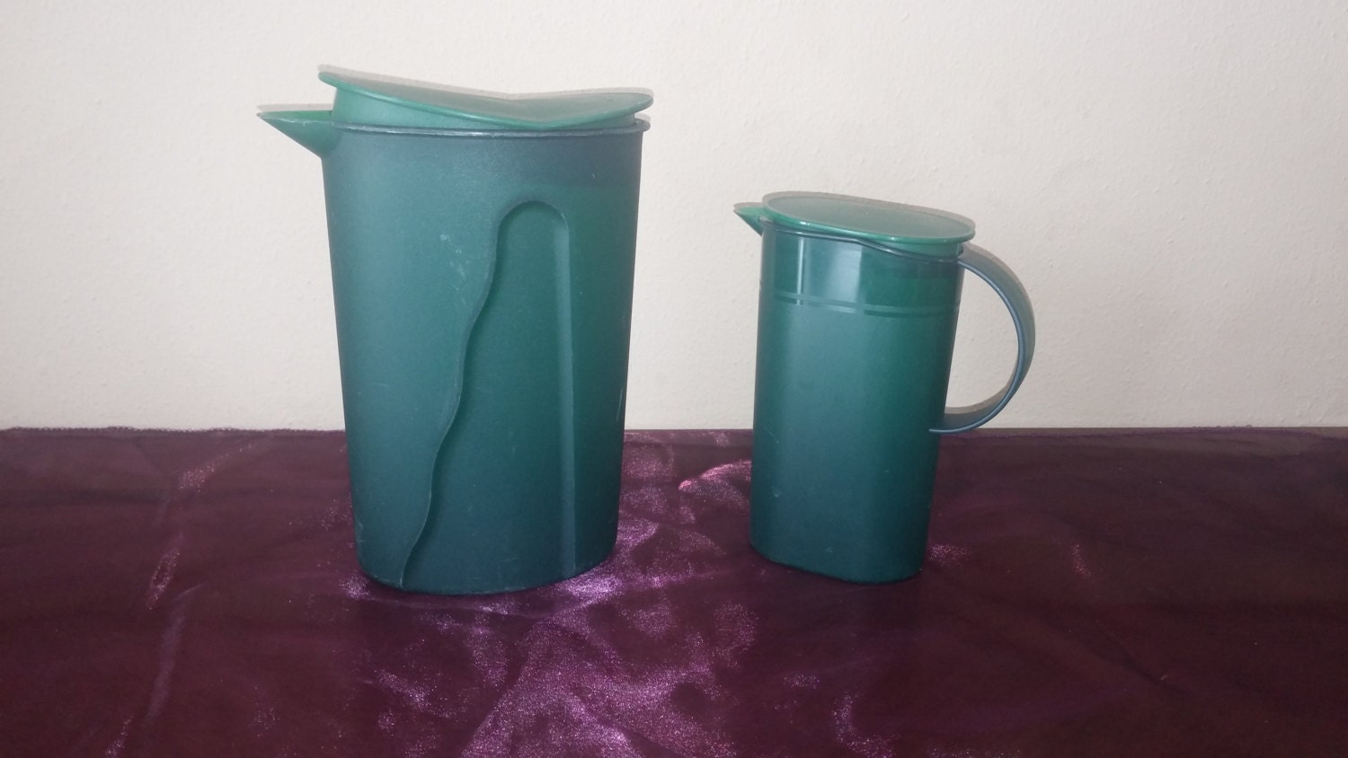 Vintage Tupperware Hunter Green Impressions Pitchers With Rocking Lids ...