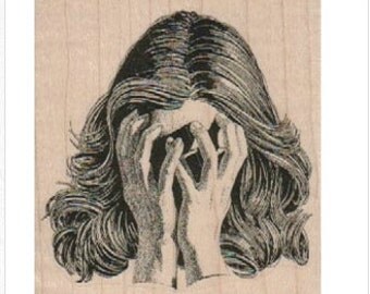 rubber stamp Woman with hands on face cling by pinkflamingo61