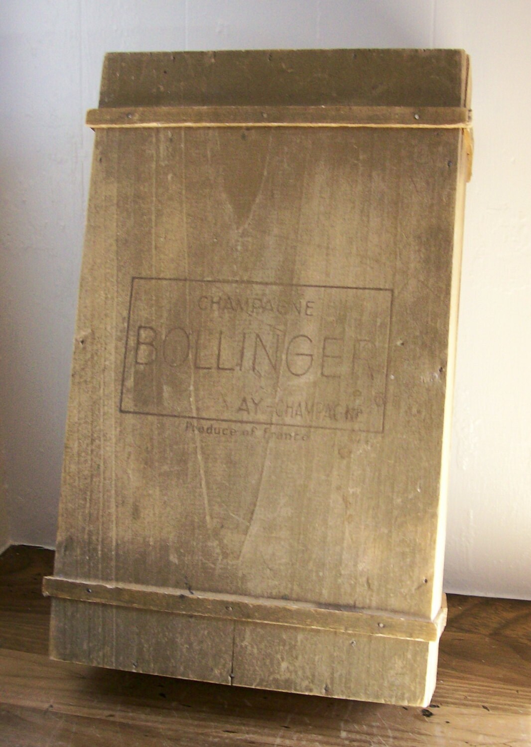 Vintage Wooden Champagne Box ‘Bollinger’ Worn Shabby French Storage ...