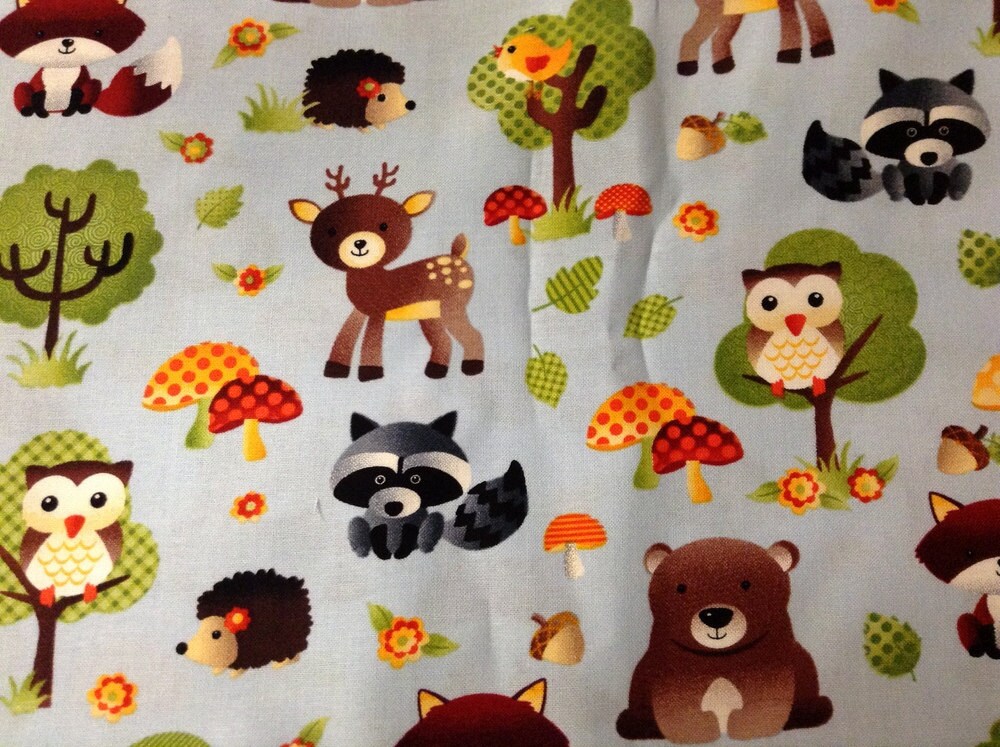 Fabric Woodland Baby Animals on Light Blue Half Yard