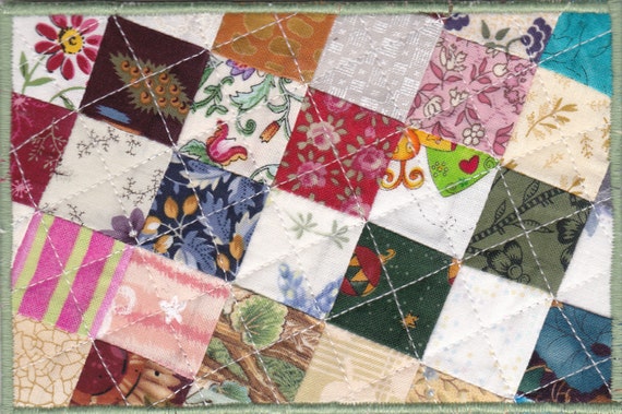 Patchwork Quilted Fabric Postcard by zizzybob on Etsy