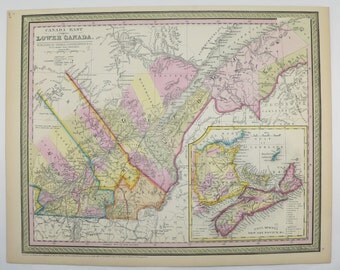 1800s Quebec Map Ontario Canada Map New by OldMapsandPrints