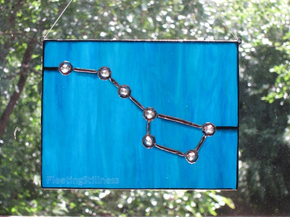 Star Constellation Stained Glass Panel Window Big Dipper Blue