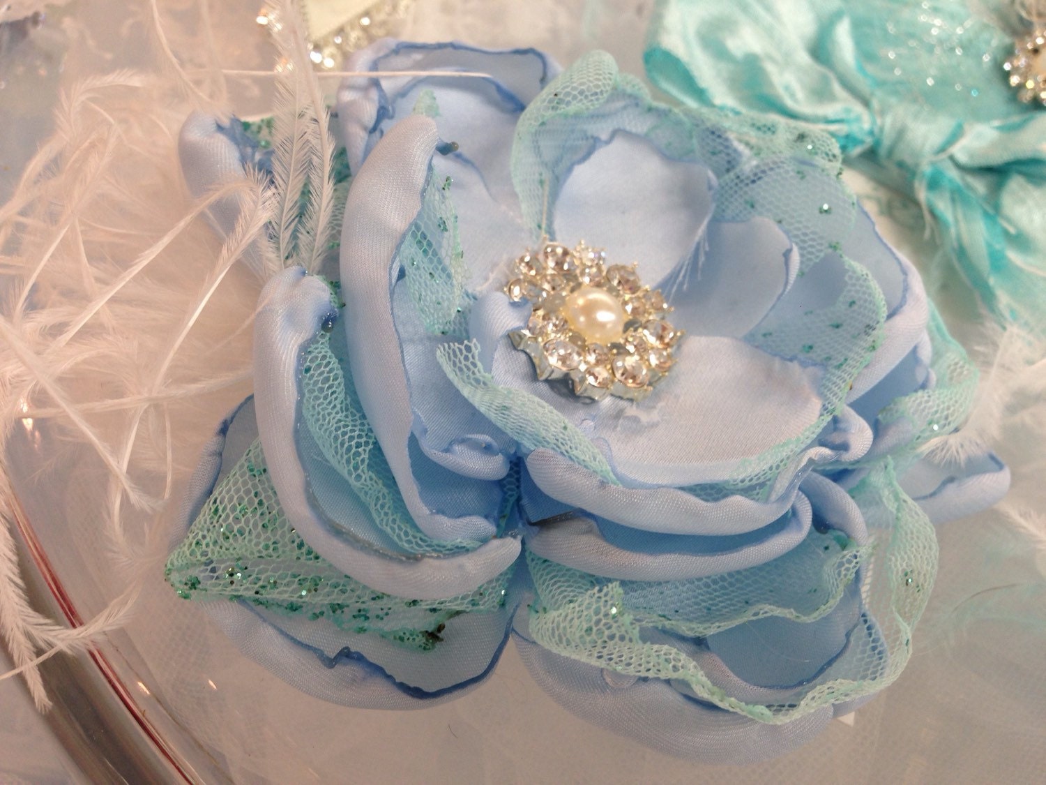 Frozen Elsa Couture Silk Flower Clip in Ice Blue