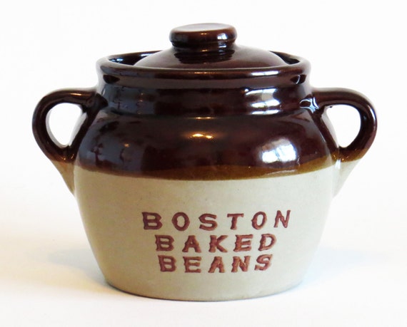 Antique 1920's BOSTON BAKED BEAN Pot / Monmouth Pottery