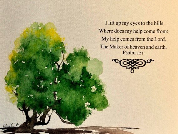 Items similar to Watercolor painting of Old Oak Tree with Bible verse ...