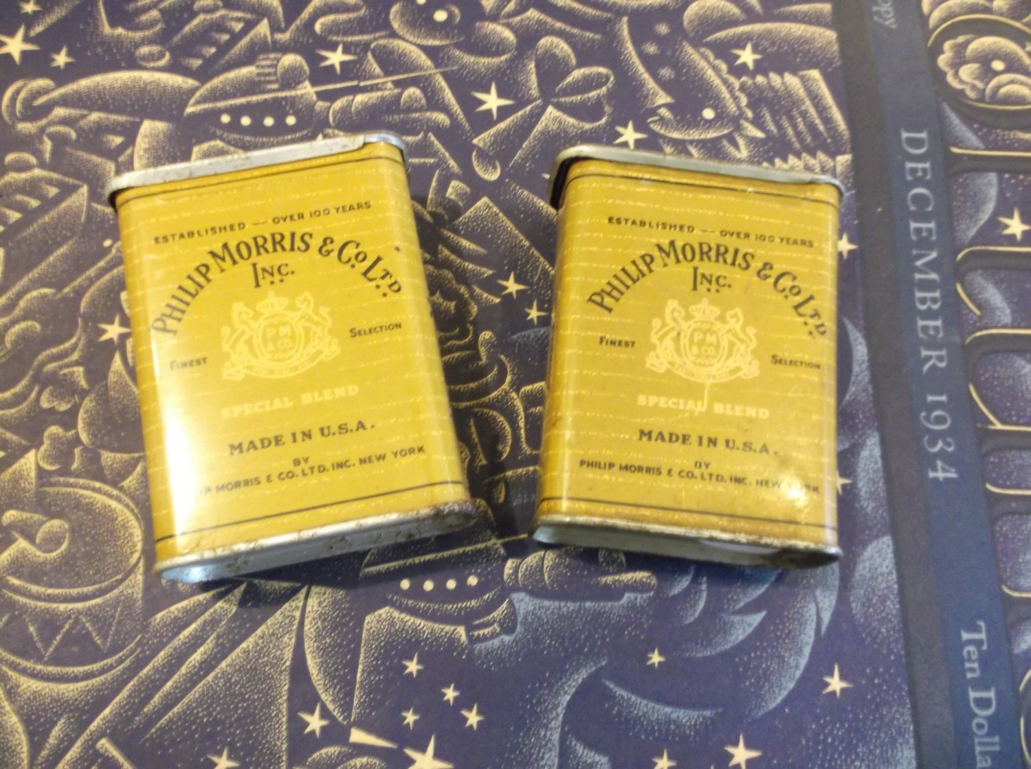 Pair of 1930s Philip Morris Cigarette Tins Advertising