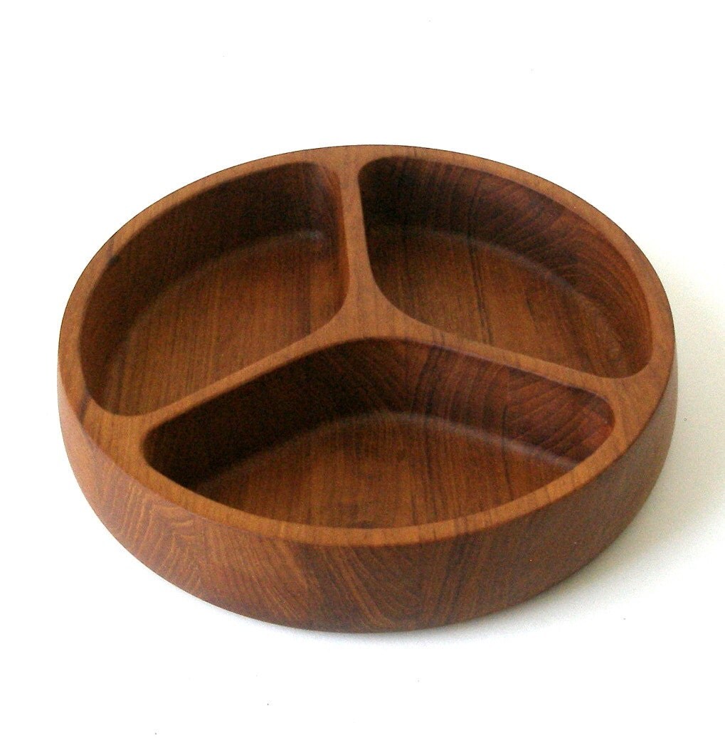 Vtg Dansk Designs Denmark TEAK Sculptural Divided Serving BOWL JHQ 9in ...