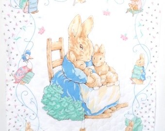 Vintage Quilted Panel Peter Rabbit Quilt Panel Beatrix Potter StoryBook ...