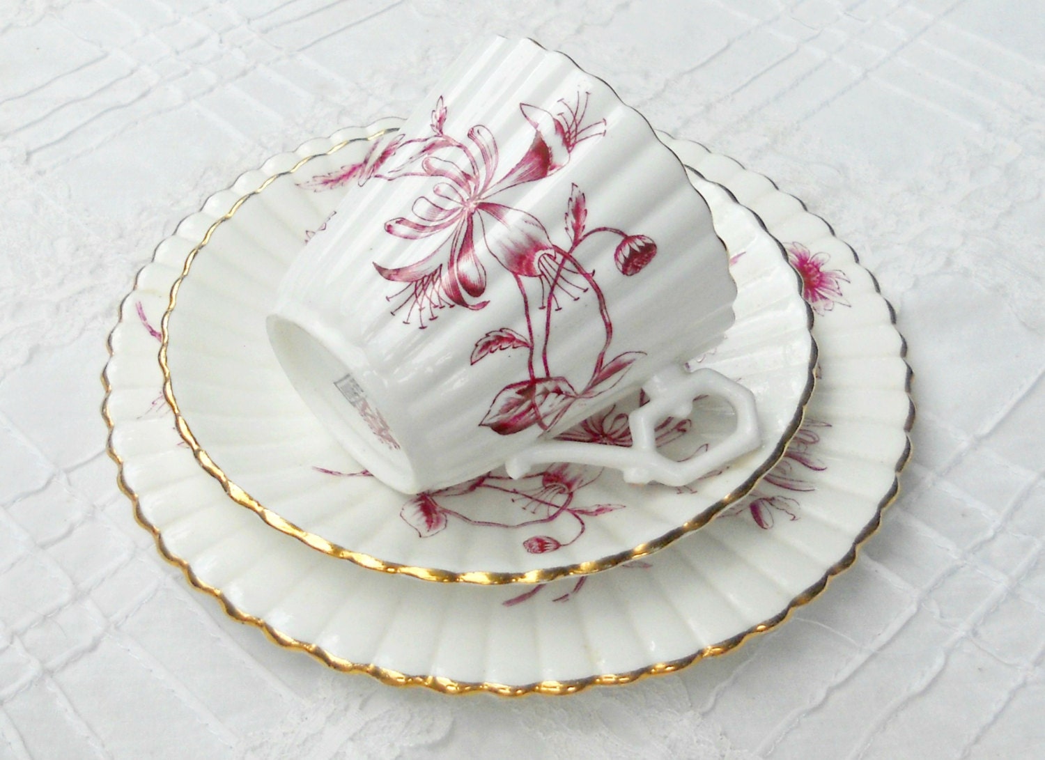Vintage French Country Ornate Teacup Trio, Tea Party,English Cottage ...