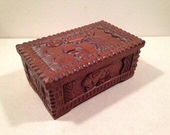 Vintage Carved Wood Mexican Aztec Mayan Treasure Box