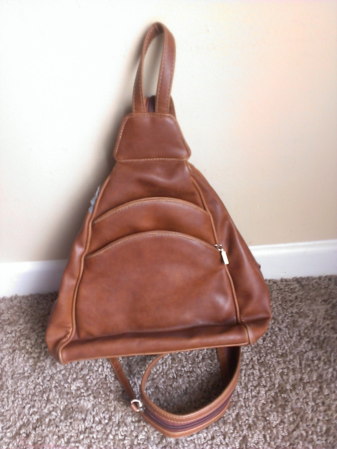 Large Vintage Liz Claiborne Camel Tan Leather Teardrop Backpack ...