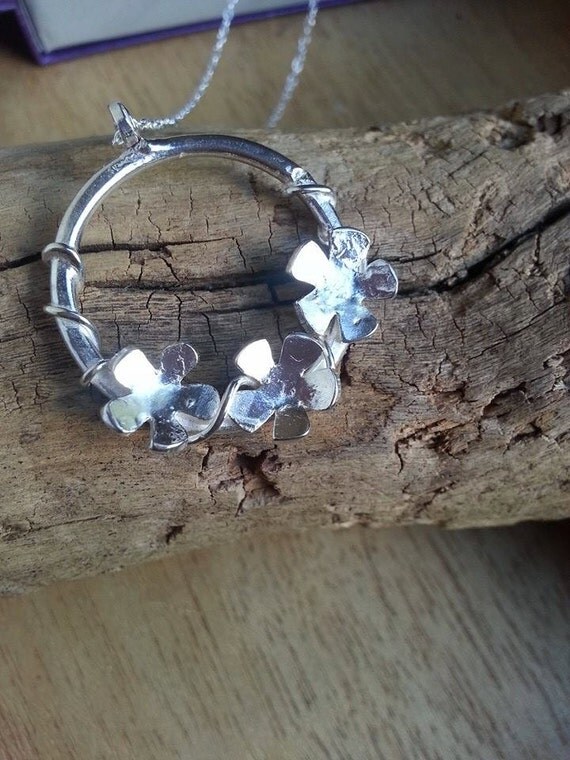 Flower Silver Pendant Sterling Silver Flower Hoop Pendant Vine