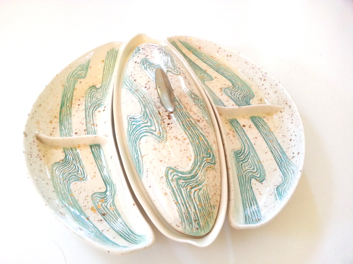 Mid Century 4 pc Serving Dish Set by Bell MFG. Pottery Co Turquoise ...