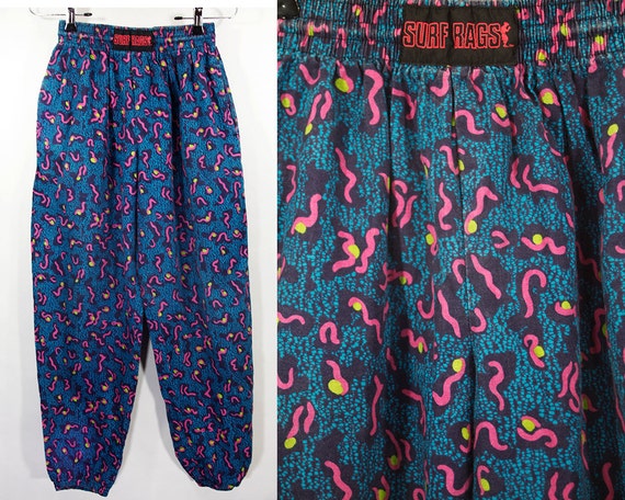 Vintage 80's SURF RAGS Muscle Pants Neon Yellow Pink