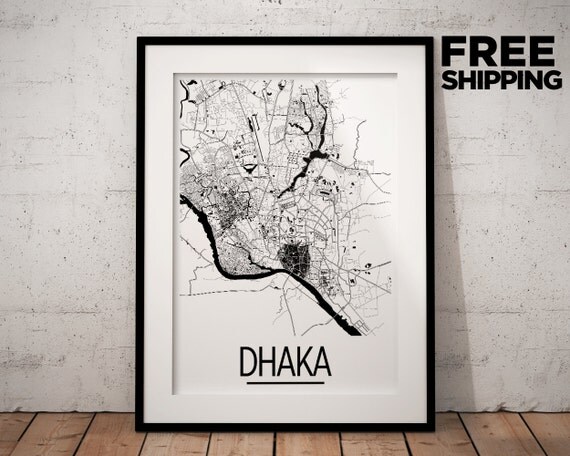 Dhaka Map Poster bangladesh Map Print Art Deco by iLikeMaps