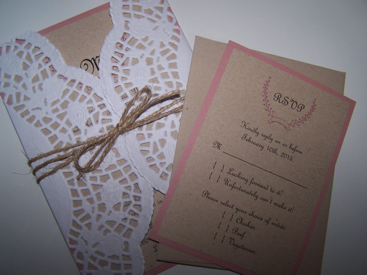 Rustic Kraft Wedding Invitation with Doily – OnePaperHeart – Stationary ...