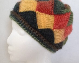 Entrelac knit hat | Etsy