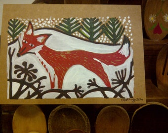 Fox woodcut | Etsy